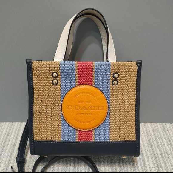 Coach | Bags | Nwt Coach Ca29 Dempsey Tote 22 With Coach Patch Straw Leather Natural Multi ...
